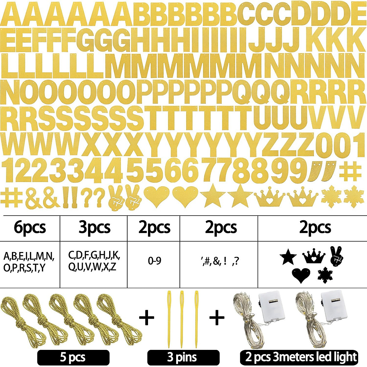 167Pcs DIY Glitter Customizable Banner Kit Custom Banner Happy Birthday Letter Banners Including Personalized Banner Decor for Christmas Baby Shower Birthday Party Decorations Supplies(Glitter Gold）