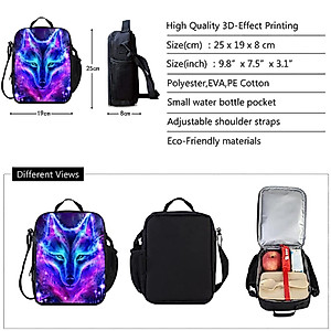 Galaxy Wolf School Backpack Set 3 Pieces Lightweight Teen/Boys/Girls Bookbags Insulated Lunch Bag Pencil Case