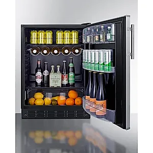 Summit FF6BK2SS 24” Wide Under Counter Refrigerator 5.5 cu.ft. Made in Europe with Automatic Defrost Operation, Reversible Stainless-Steel Door, and Deluxe black interior (Right-Hand Door)