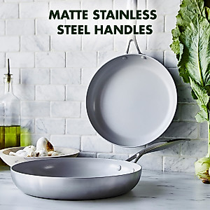 GreenPan Venice Pro Tri-Ply Stainless Steel Healthy Ceramic Nonstick 10" and 12" Frying Pan Skillet Set, PFAS-Free, Multi Clad, Induction, Dishwasher Safe, Oven Safe, Silver