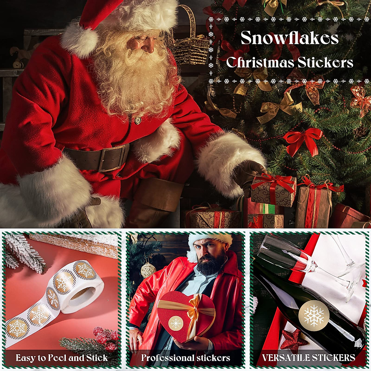 1000 Pieces 1.5 Inch Snowflake Stickers Christmas Envelope Seal Holiday Stickers Xmas Snowflake Seals Round Christmas Sticker Envelope Seal Decals for Christmas Winter Party Decor, 8 Styles