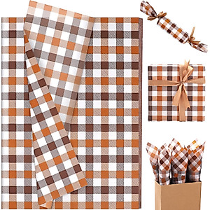 100 Sheets Fall Plaid Tissue Paper, 20x14in Orange Brown Farmhouse Gift Wrapping Tissue Autumn-Themed Color DIY Art Craft Paper for Thanksgiving Day Home Birthday Party Gift Decor