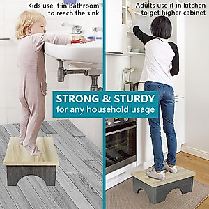 Wooden Step Stool for Adults Kids - Footstool - Small Toddler Sturdy Foot Stool Bed Step Stools for High Beds for Kids 1000lb Capacity Easy Assemble with Non-Slip Pads