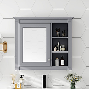 Merax Bathroom Medicine Cabinet with Mirror, Wall Mounted Bathroom Storage Cabinet with Mirror Door & 3 Adjustable Opening Shelf, Over The Toilet Space Saver Storage Cabinet