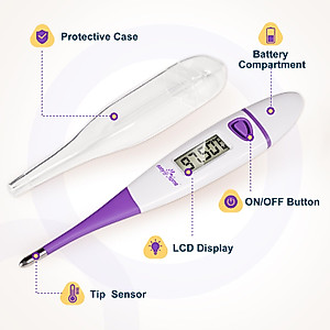 Easy@Home Basal Body Thermometer: BBT for Fertility Prediction with Memory Recall- Accurate Digital Basal Thermometer for Temperature Monitoring with Premom App - EBT-018