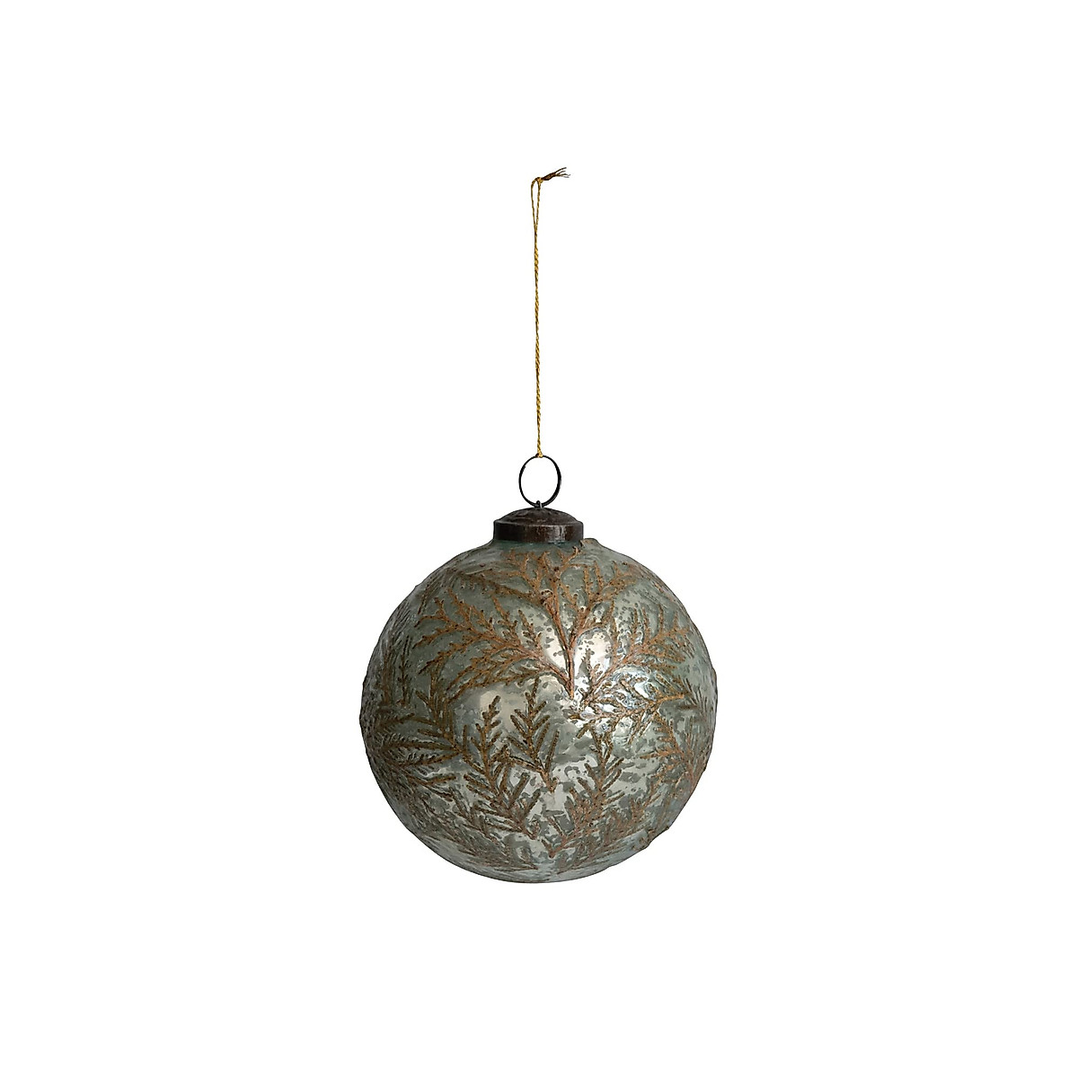 Creative Co-Op 5' Round Mercury Glass Ball Ornament w/Embedded Juniper Needles, Mint Color
