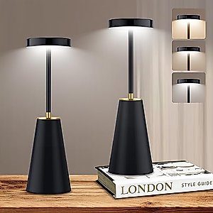 WUBTU LED Table Lamp for Nightstand,Cordless 3 Colors Dimmable USB Rechargeable Touch Desk Lamp with 4000mAh Battery Bedside Lamps,Desk Lights for Bedroom Living Room Office Bars Indoor Outdoor, 2 Pcs