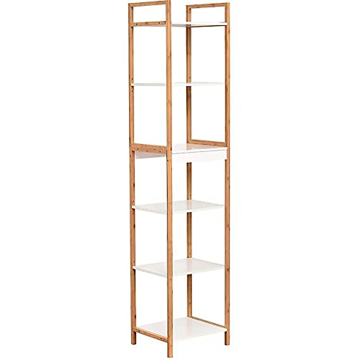 Evideco French Home Goods Tower Shelving Unit Storage Padang 6 Shelves Bamboo Frame Wood White