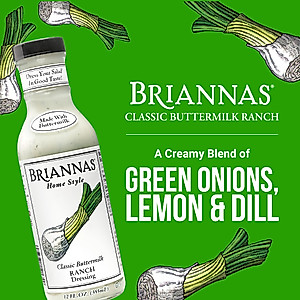BRIANNAS - Home Style Classic Buttermilk Ranch Dressing – Fine Salad Dressing made with Premium Ingredients - Gluten Free, Kosher, & Low Sugar Dressing - 12 oz. Bottle