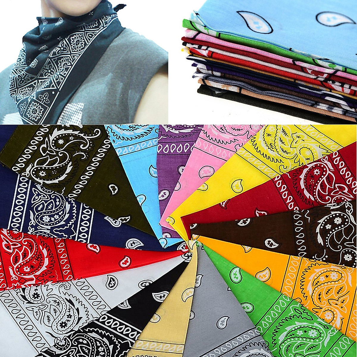 BSLINO Bandanas 24pcs 22 X 22 Inch 100% Cotton Bandana Novelty Double Sided Print Paisley Cowboy Bandana Party Favor Scarf Headband Handkerchiefs Two Dozen