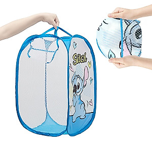 Cute Laundry Basket, Mesh Pop Up Hamper with Carry Handles, Large Capacity Collapsible Storage for Room, Dorm | Travel & Camping (Blue)