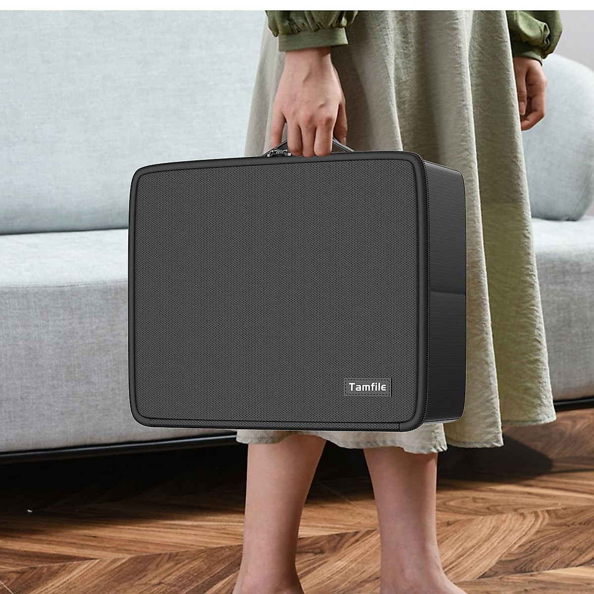 Fireproof Safe Photo Storage Box with 18 Inner 4" x 6" Clear Photo Cases, Portable Photo Organizer with Lock for Picture, Collapsible Photo Container with Handle and 18 Boxes 4 Sheet Label Stickers