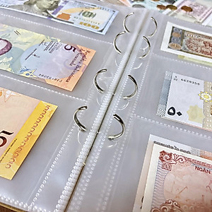 Ettonsun 120 Pockets Currency Paper Money Collection Book Album Dollar Bill Holder Sleeves for Collectors Currency Banknote Stamp Collecting Supplies