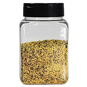 Pinnacle Mercantile Plastic Spice Jars 6-Pack Square Large 17 oz.Clear Containers Sifter Shaker Spoon Lid Refillable for Seasonings, Herbs, BBQ, Spices