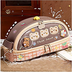 AONUOWE Kawaii Pencil Case with Sticker Cute Bear Pink Pencil Cases Large Pencil Pouch Kawaii Stationery Supplies (Boba Bear)