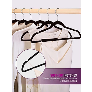 Pretigo Premium Velvet Hangers 50 Pack, Non-Slip Clothes Hangers Black, Space-Saving Velvet Clothes Hangers for Coats, Pants & Dress, Sturdy Heavy Duty Felt Hangers 360° Swivel Hook, Elegant Wardrobe