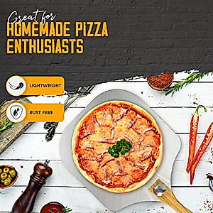 PIZALAA Pizza Peel 12 Inch with Pizza cutter - Aluminium Metal Pizza Paddle with Foldable Wooden Handle for Easy Storage, Pizza Cutter Rocker, Pizza Server, Pizza Oven Accessories, Homemade Pizza