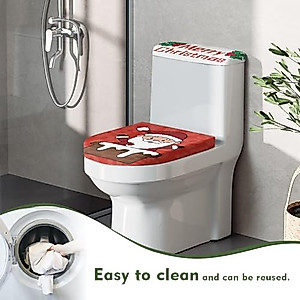 Yewattles Xmas Toilet Decor Toilet Tank Lid Cover Set of 2 Pieces Christmas Santa Claus Toilet Seat Cushion Protector Foldable Toilet Lid Cover for Home Hotel Office Travel