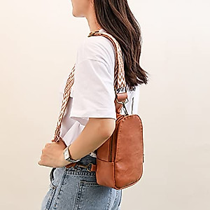 Mzjeaziany Sling Bag for Women Chest Bag Small Crossbody Bag PU Leather Satchel Daypack Shoulder Backpack for Traveling Hiking