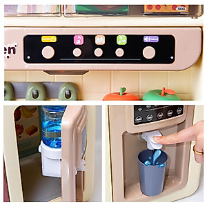 Kitchen Playset - 87Pcs Kitchen Toys with Realistic Lights&Sounds, Simulation of Spray and Play Sink,Toddler Outdoor Playset for Kids, Girls & Boys