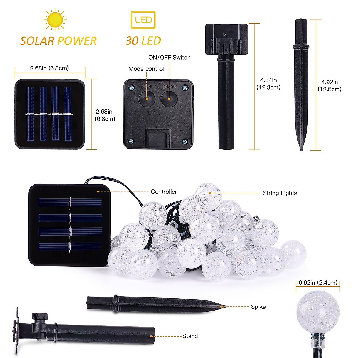BAOANT Solar String Lights Fairy Lights 20Ft 30 LED Crystal Ball String Lights Starry Lights Globe String Lights for Garden Home Patio Indoor Outdoor(Warm-White)