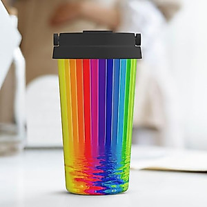 WANGZHAO Rainbow Striped Print Double Wall Stainless Steel Vacuum Insulated Tumbler Cup Home Thermal Cup