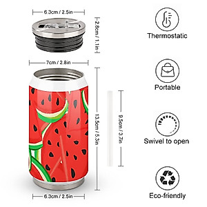 Red Watermelon Pattern 10oz Insulated Tumbler with Straw Summer Vacuum Double Wall Stainless Steel Water Bottles with Leakproof Lid,Reusable Travel Mug for Hot Cold Water in Travel Sports