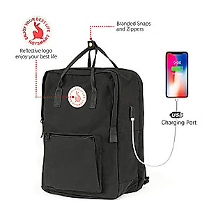 Roysmart Backpack for Women Men Girls, School Bag Waterproof Laptop Rucksack Casual Daypack Lightweight Backpack with USB Charging Port, Business College Travel Backpack Fits 15.6 Inch Computer.