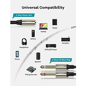 VIOY 3.5mm to Dual 1/4 Inch Audio Splitter Cable, Gold Plated 1/8" TRS Female to Dual Quarter Inch 6.35mm TS Mono Male Plug Braided Stereo Breakout Cable 35cm/13.8inch