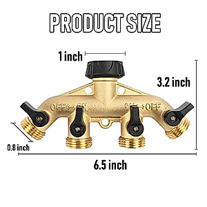 Hourleey Brass 4 Way Heavy Duty Garden Hose Splitter, Water Hose Splitter for 3/4" Hose Connector, Hose Faucet Splitter Hose Spigot Adapter 4 Valves with 4 Rubber Washers & Tape