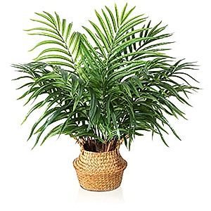 MOSADE Artificial Palm Tree 28" Fake Potted Areca Palm Plant with Handmade Seagrass Basket, Perfect Faux Tree Home Décor for Indoor Outdoor Office Porch Balcony Bedroom Bathroom Gift
