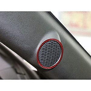 BLAKAYA Compatible with Sticker Carbon Fiber A-Pillar Speaker Cover Door Audio Loudspeaker Ring Trim Cover Accessories for Ford Mustang 2015 2016 2017 2018 2019 2020 (2PC Red）