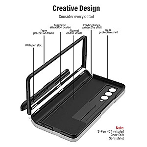 KumWum Phone Case for Samsung Galaxy Z Fold 3 5G Hinge Protection with S Pen Slot Full Body Cover Ultra Thin Built-in Kickstand - Black