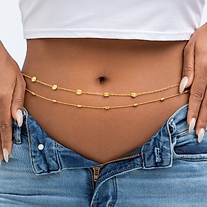 Wriidy Bead Waist Chain Sequin Belly Chains Layered Beach Waist Jewelry Accessories for Women and Girls (Gold)