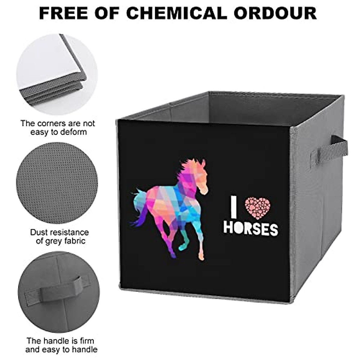 I Love Horses Collapsible Storage Bins Basics Folding Fabric Storage Cubes Organizer Boxes with Handles