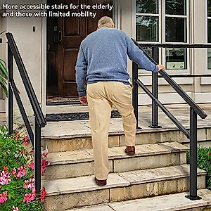 YITAHOME Handrails for Outdoor Steps, 2-3 Step Stair Railing Outdoor 40.2" Length Black, Porch Wrought Iron Railing Adjustable Angle Safety Handrails for Balconies, Parks, Residential Steps (1 Pack)