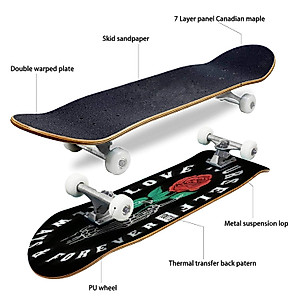 Classic Concave Skateboard Skeleton Hand Holding a red Rose Vector Illustration for t Shirt and Longboard Maple Deck Extreme Sports and Outdoors Double Kick Trick for Beginners and Professionals