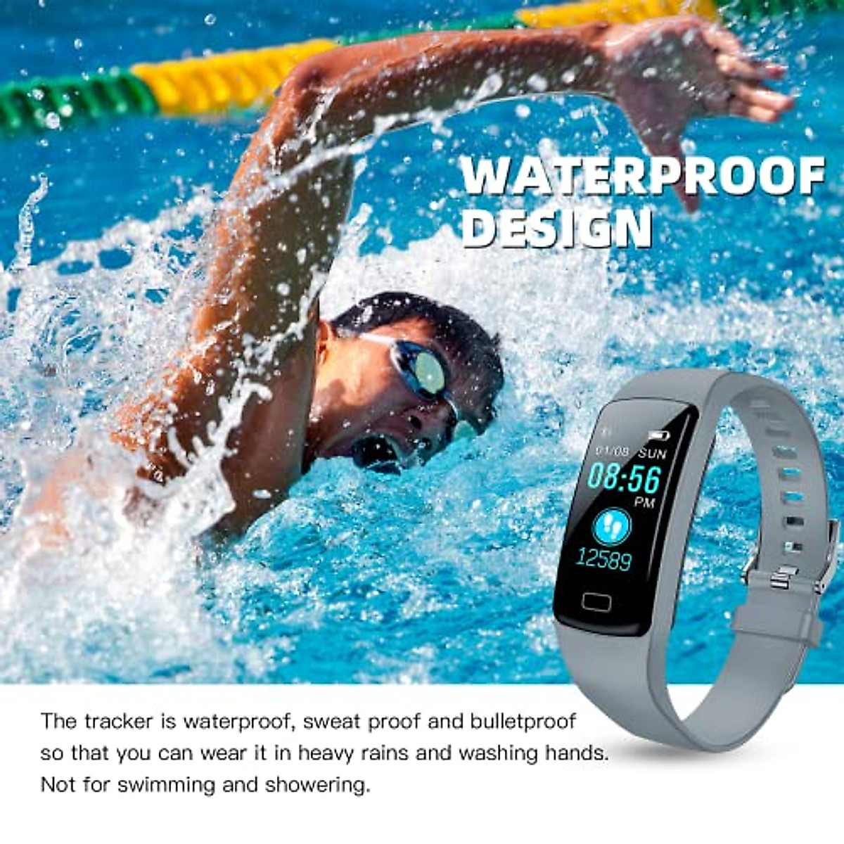 PUBU Fitness Tracker, Heart Rate Monitor Activity Tracker IP68 Waterproof with Sleep Monitor, Health Exercise Fitness Watch Step Counter Pedometer Walking Calories Burned for Women Men