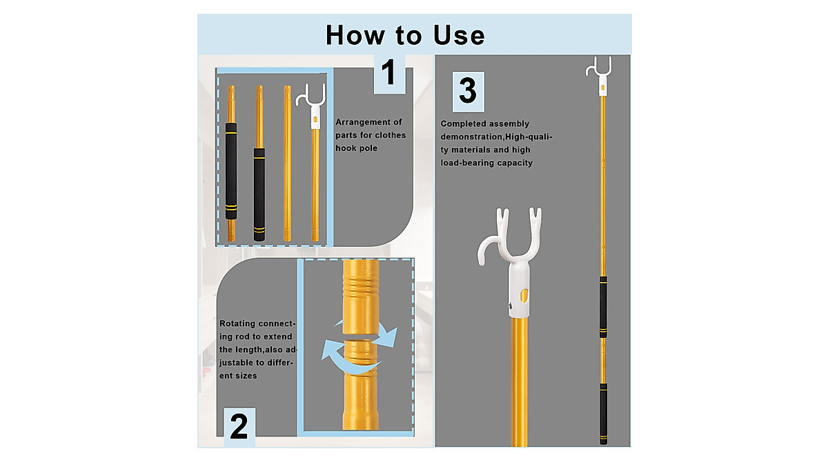 Greeily Clothes Hanger Hook - Extendable Reach Pole