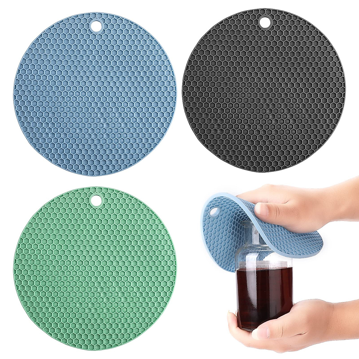 Lusofie 3pcs Silicone Jar Opener Gripper Pad, Rubber Jar Opener Gripper Pad Multi-purpose Round Honeycomb Jar Opener for Weak Hands Bottle Lid Opener 17cm/6.69Inch