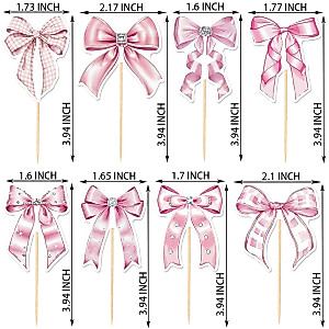 SAMOKA Pink Bow Cupcake Toppers,24 PCS Bow Birthday Cake Topper,Girls Birthday Party Decorations,Bowknot Cupcake Decorations for Bridal Baby Shower Birthday Wedding Themed Party