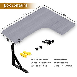 ROMGUAR CRAFT Corner Floating Shelves Wall Mounted Set of 4, Rustic Wood Storage Display Wall Shelves for Home Decor, Bathroom, Kitchen, Bedroom, Living Room, Office (Grey)