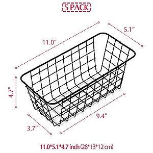 XINFULL 5 Pack Wire Storage Baskets Household Metal Wall-Mounted Containers Organizer Bins for Kitchen Bathroom Freezer Pantry Closet Laundry Room Cabinets Garage Shelf, Medium