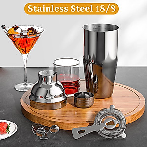 Vabaso Bartender Kit, Cocktail Shaker Set for Mixed Drink Home Bar, 25oz Professional 18/8 Stainless Steel Bar Tool Set with Cocktail Recipes Booklet, Father's Day Christmas White Elephant Gift Men