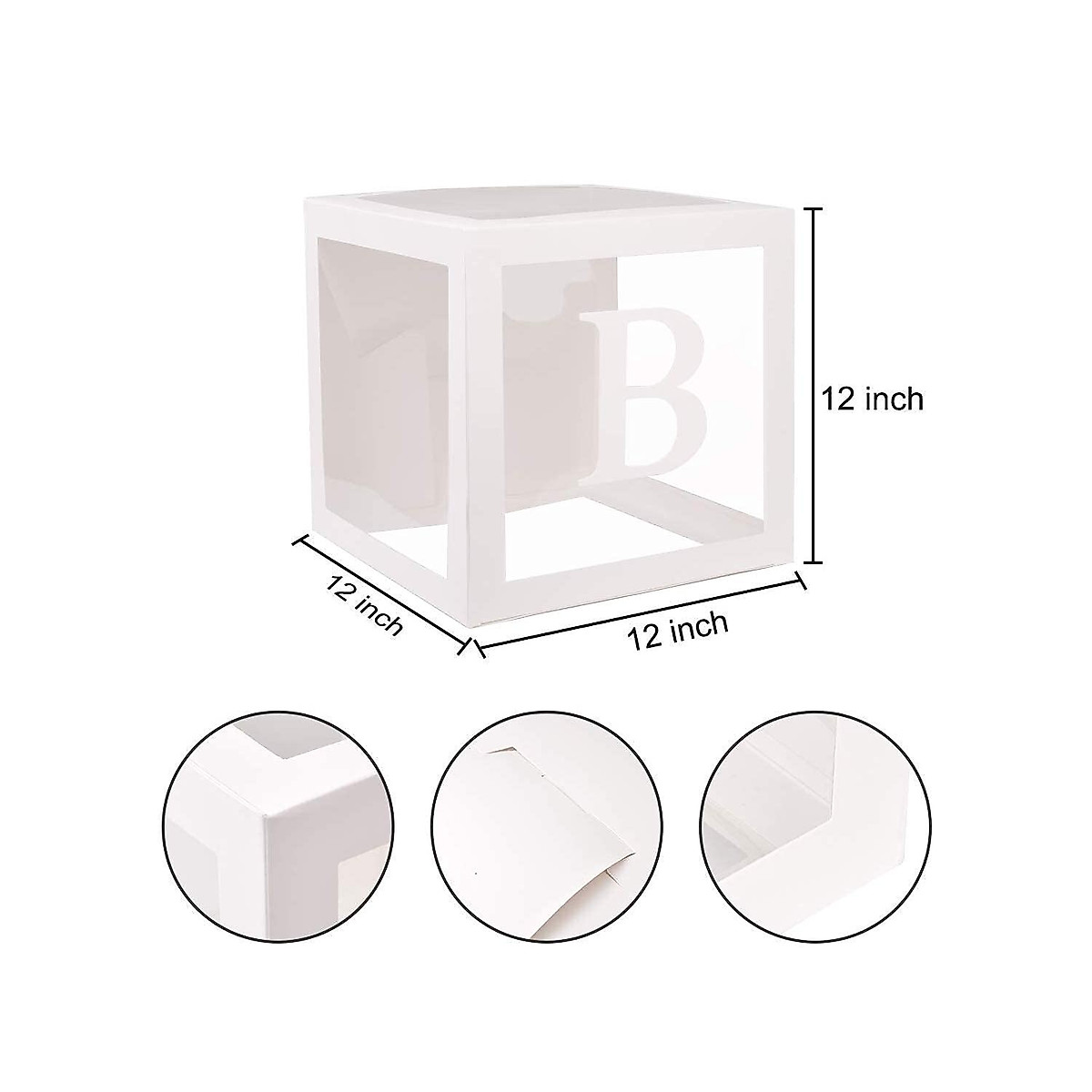 POSHBEBE Baby Shower Decorations for Girl and Boy - 6 Clear Boxes with OH and BABY Stickers - Gender Reveal Transparent Box for Balloons, Birthday, Bridal Shower And Wedding Decorations