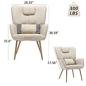 FERFALDER Upholstered Wingback Chair, Beige Accent Chair, Comfy Living Room Chairs, Faux Leather Arm Chair for Living Room, Bedroom, Office and Study