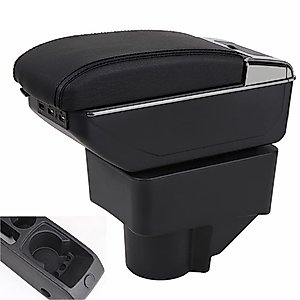 YJYWZH Armrest Box for Ford Fiesta 3 MK7 Armrest Box Double Layer Car Interior Storage Center Console with 7 USB Port Insert Accessories Black Car Styling