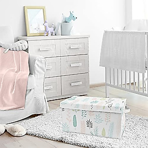 Sweet Jojo Designs Pink Tropical Leaf Girl Small Fabric Toy Bin Storage Box Chest For Baby Nursery or Kids Room - Blush, Turquoise, Grey and Green Botanical Rainforest Jungle for the Sloth Collection