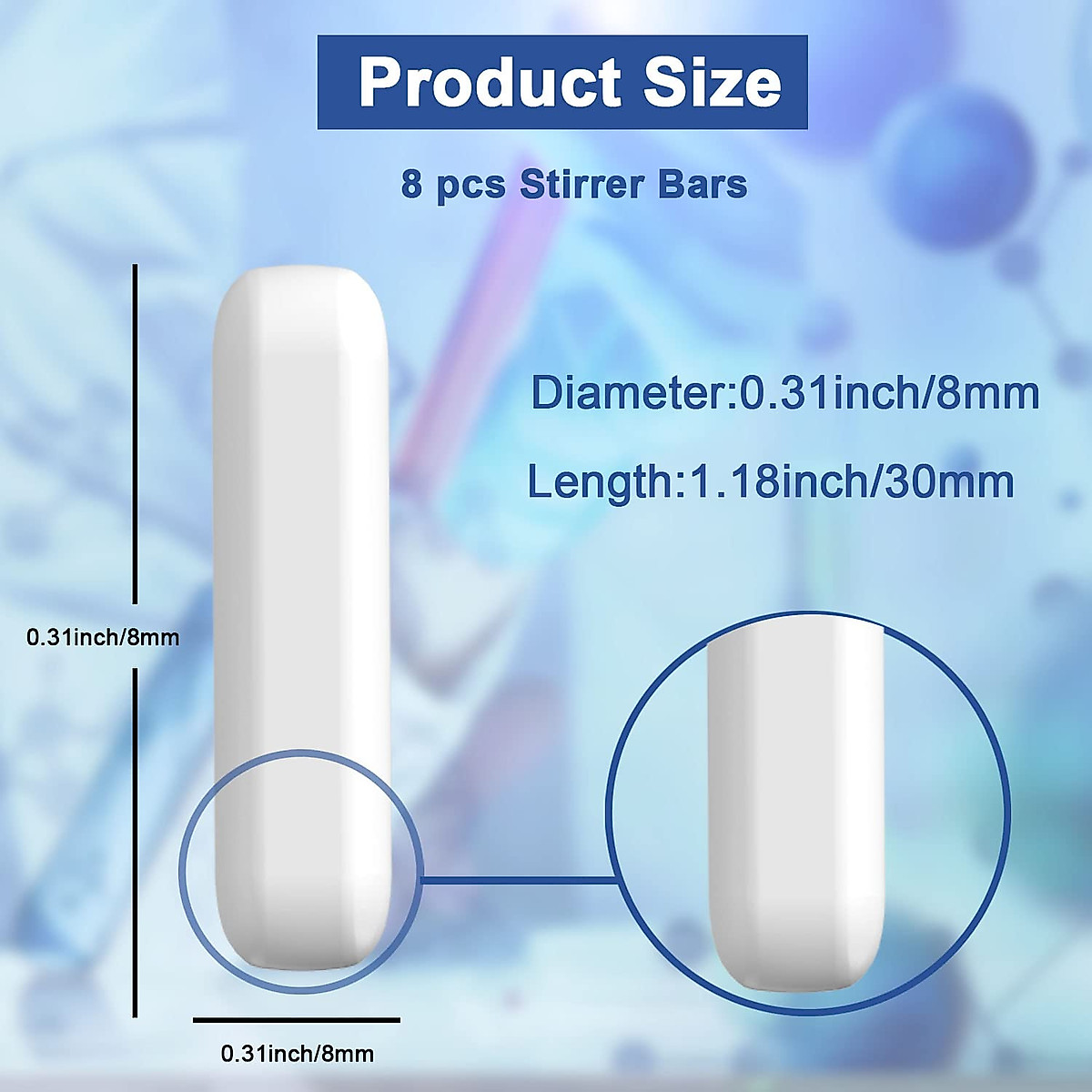 ONiLAB 8PCS 8 * 30mm Magnetic Stirrer Mixer Stir Bars, White Color, Stir Rod Magnetic, Laboratory Magnetic Stir Bar Set,Stir Plate Bar, Stir Plate Magnet Stick