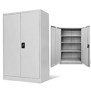 Festnight Floor Cabinet Storage with 2 Doors & 3 Adjustable Shelves for Office Decor Steel Gray 35.4"x15.7"x55.1"